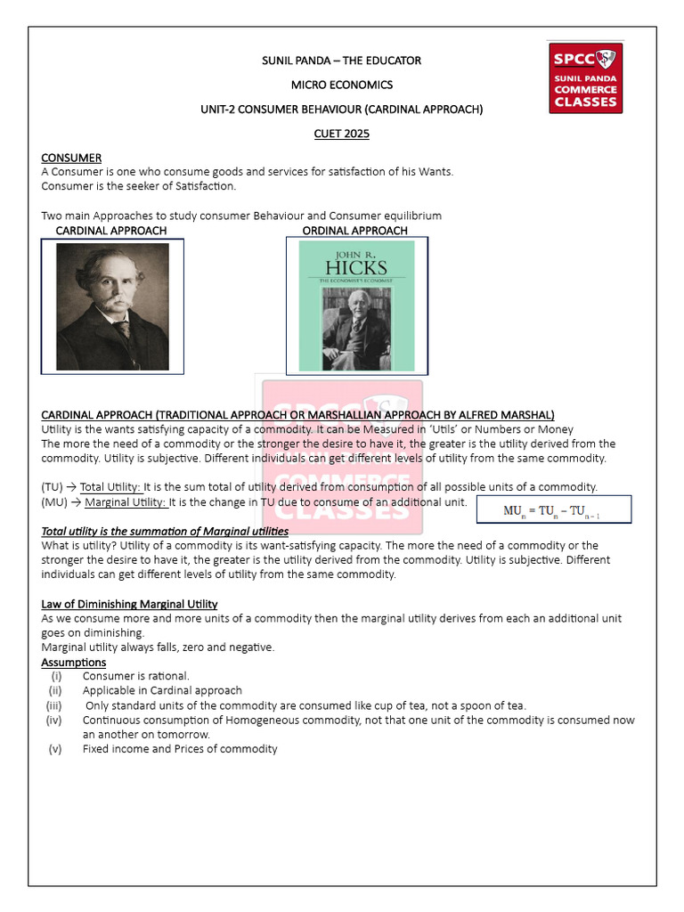 Micro Unit 2 Cardinal Approach - 152451 PDF | PDF | Utility | Marginal ...