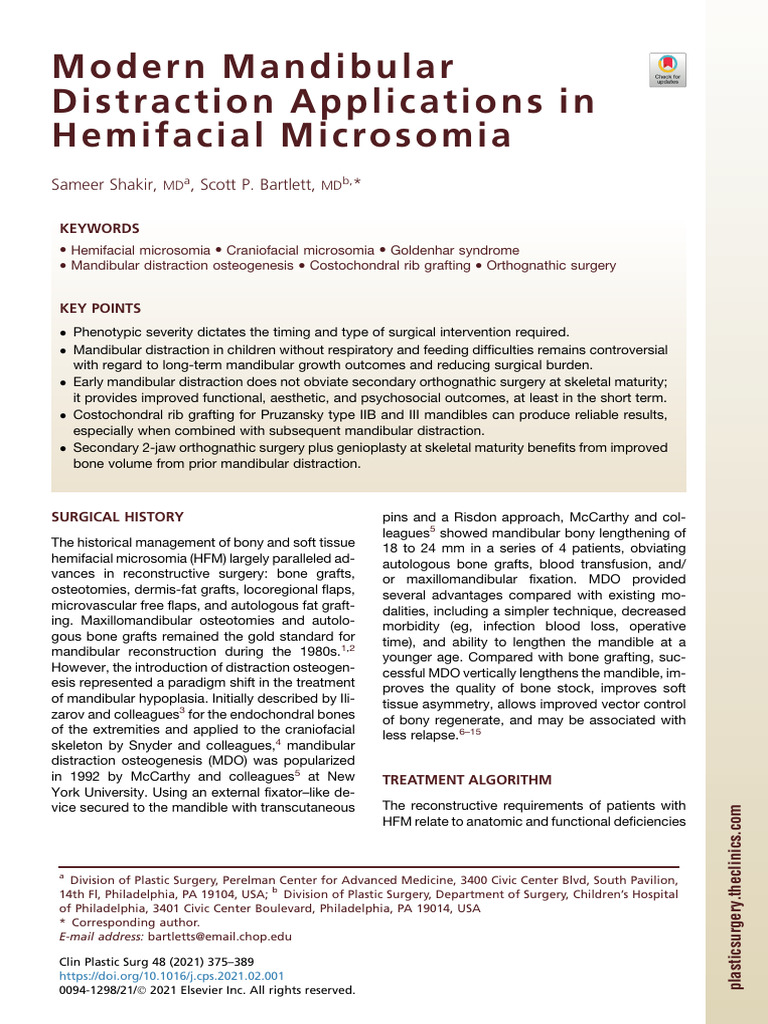 Modern Mandibular Distraction Applications in Hemifacial Microsomia ...