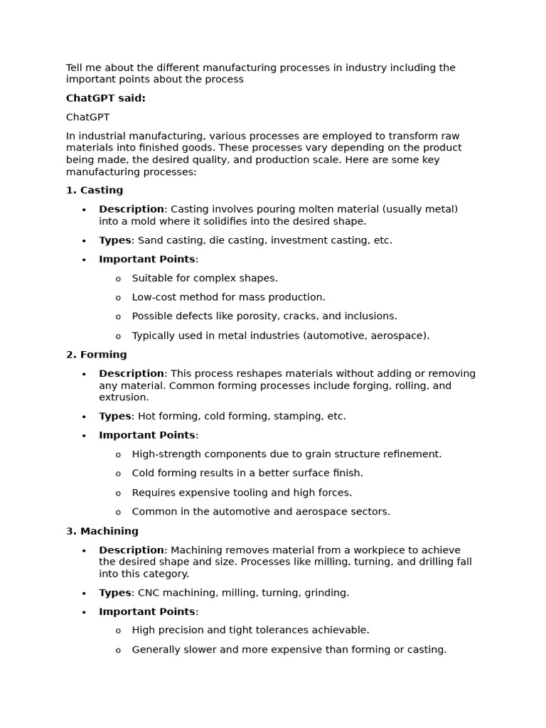 Overview of Industrial Manufacturing Processes | PDF | Gases | Heat