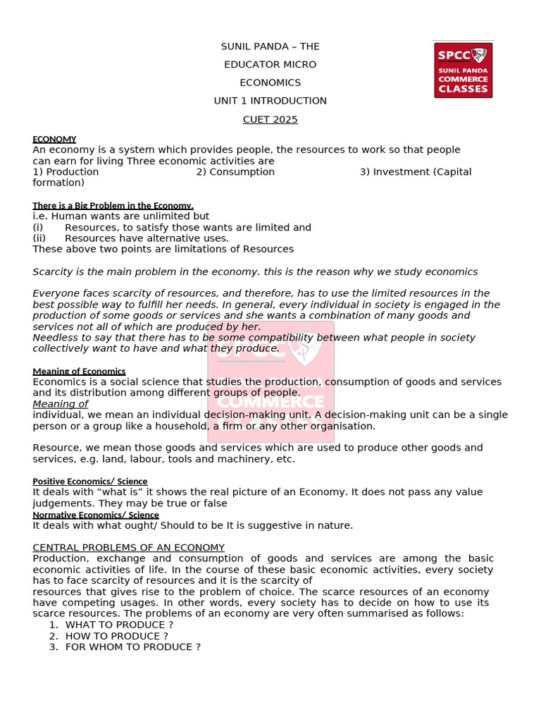 Micro Unit 1 Introduction Cuet - 250404 - 152735 PDF | PDF | Economies | Economics