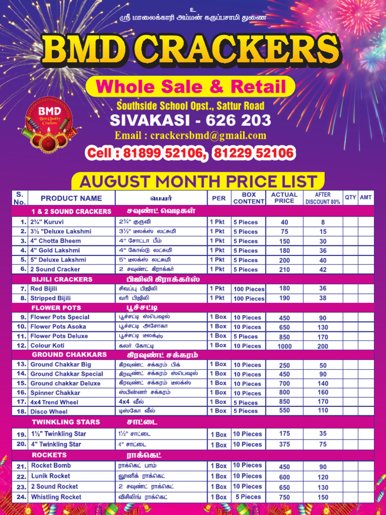 Sivakasi Crackers Price List 2023 | PDF