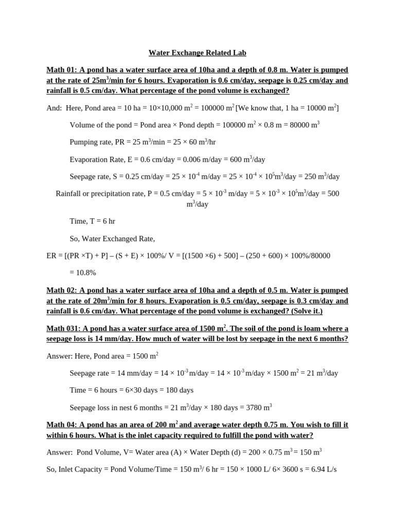 Pond Water Exchange and Dike Calculations | PDF | Soil Mechanics