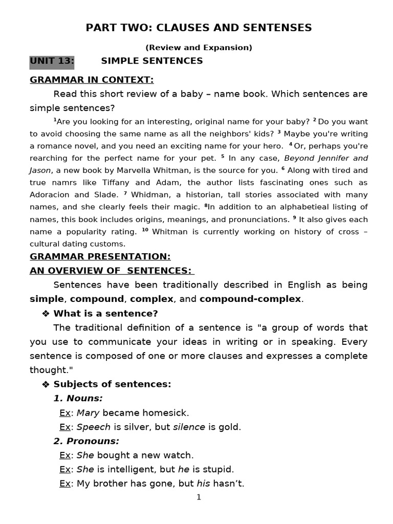Understanding Sentence Structures | PDF | Subject (Grammar) | Verb