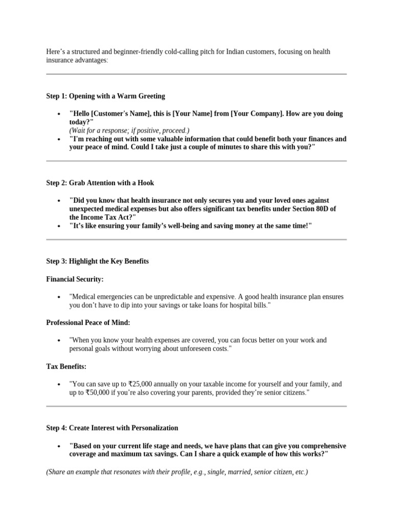 Cold Calling Health Insurance Pitch | PDF