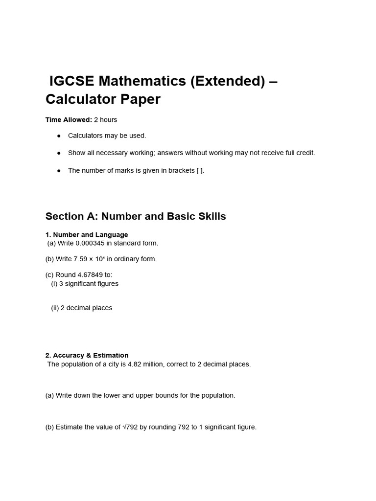 IGCSE Math Calculator Paper Guide | PDF