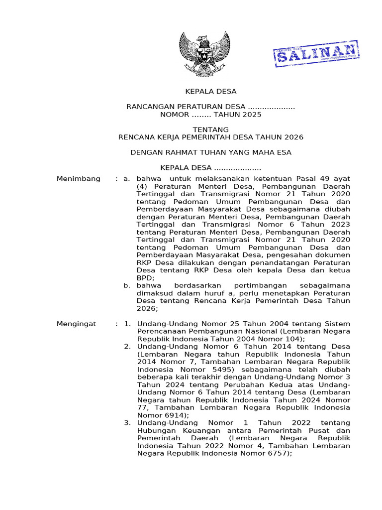Rancangan RKP Desa 2026 | PDF
