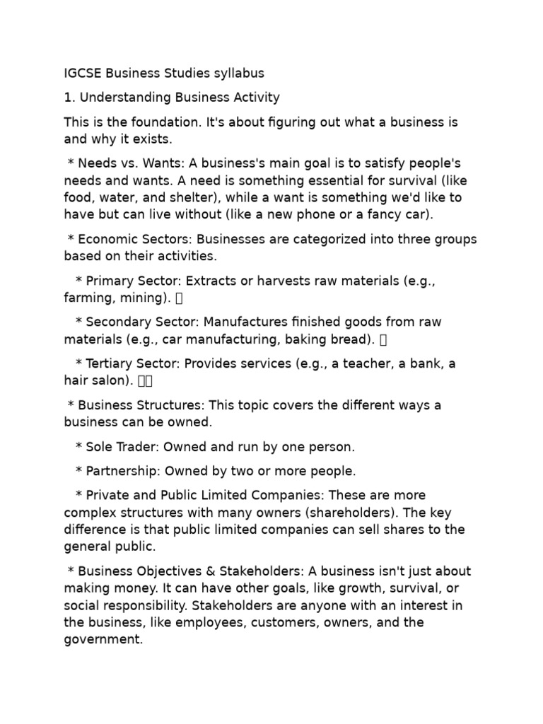 IGCSE Business Studies Overview | PDF | Balance Sheet | Business Economics