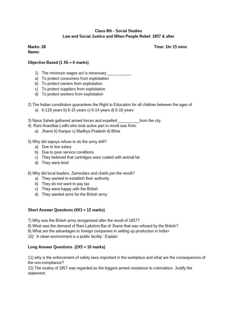 Class 8th - Social Studies | PDF