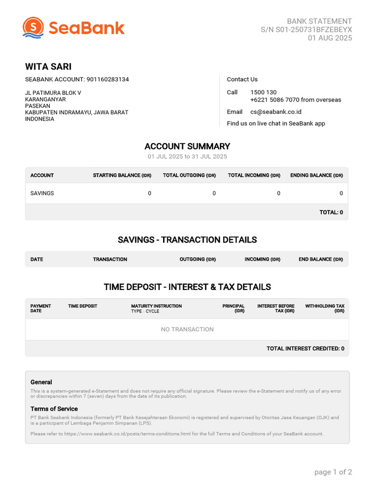 Seabank Account Statement Summary | PDF | Economies | Government Finances