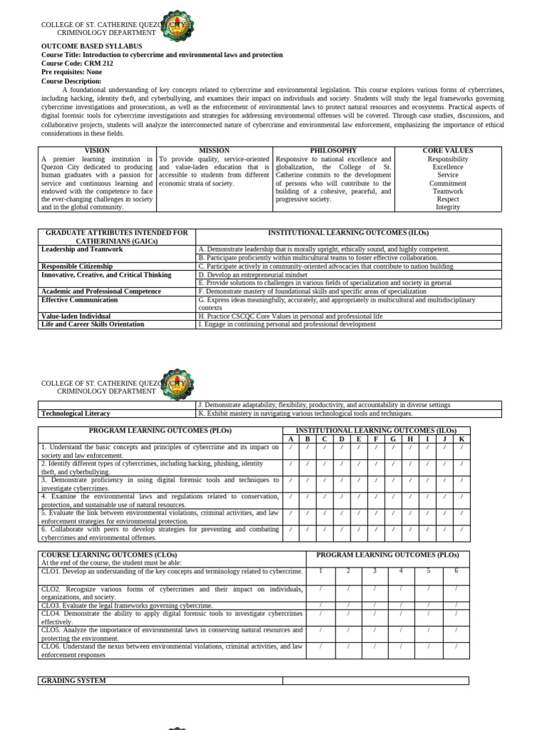 Cybercrime & Environmental Law Syllabus | PDF | Environmental Law ...
