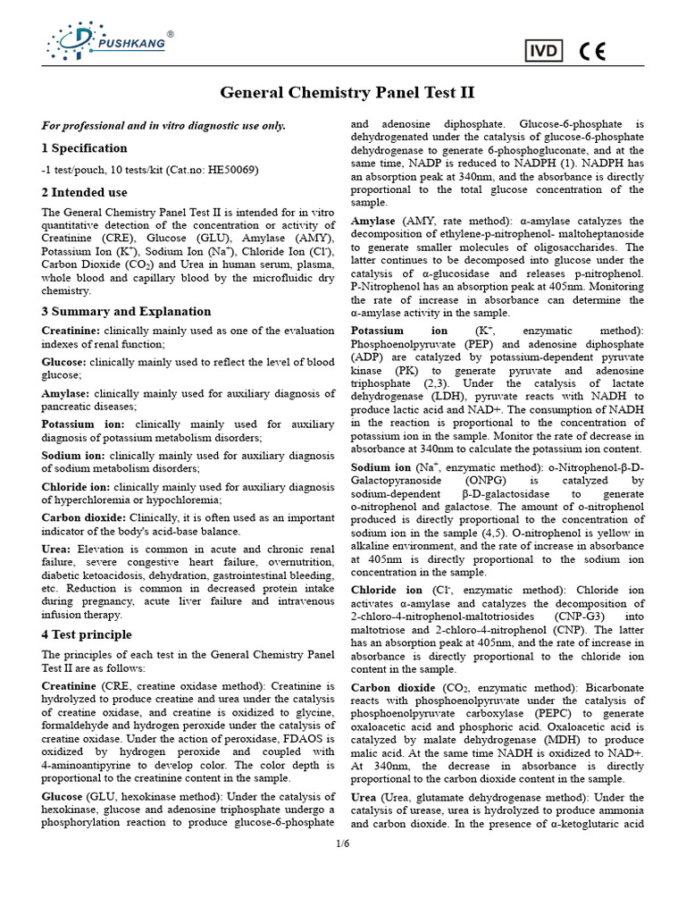 General Chemistry Panel Test II Overview | PDF | Blood Plasma | Glucose
