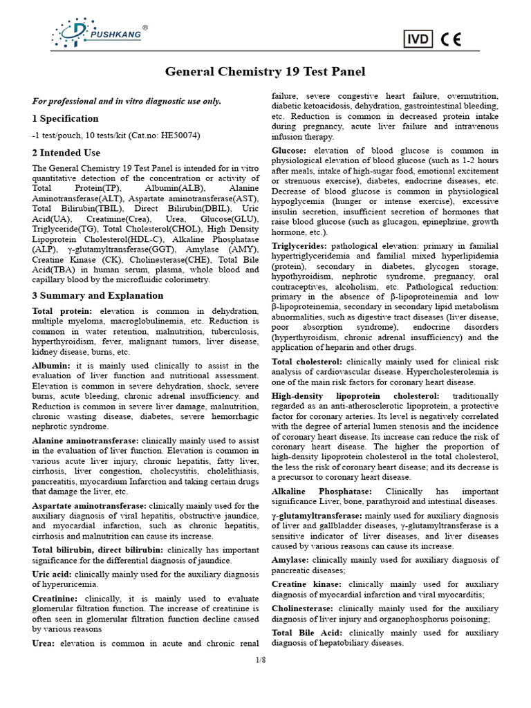 General Chemistry 19 Test Panel Overview | PDF | Liver | Blood Plasma
