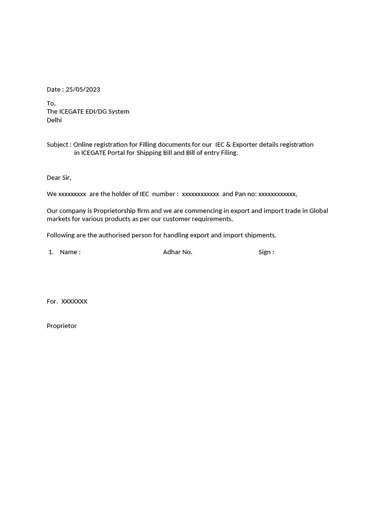 ICEGATE Registration Authorization Letter | PDF