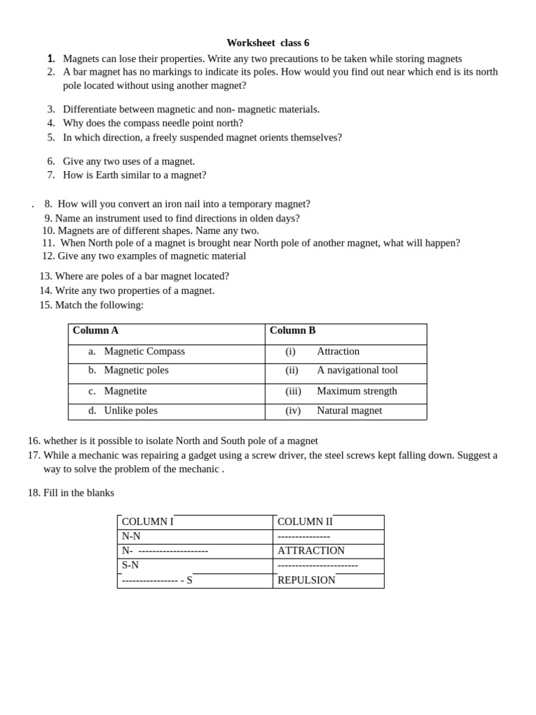 Worksheet - 4 Class 6 | PDF