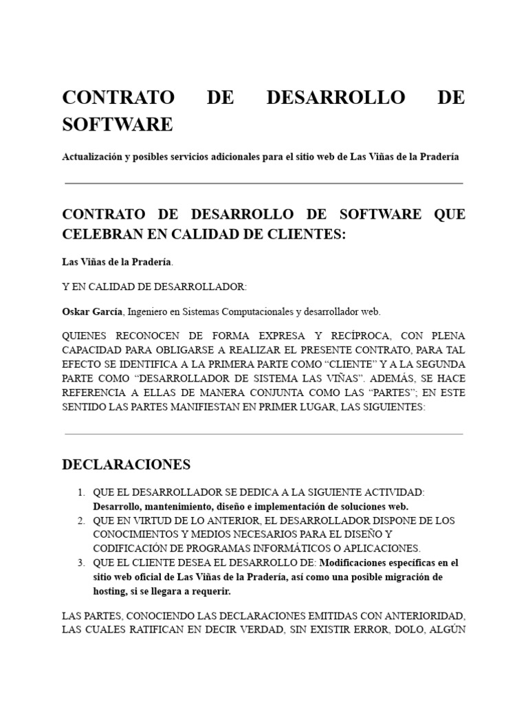 Contrato de Desarrollo de Software | PDF | Software | Ingeniería de ...