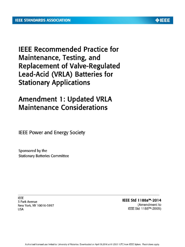 Ieee 1188a-2014 Ieee Recommended Practice for Maintenance Testing and ...