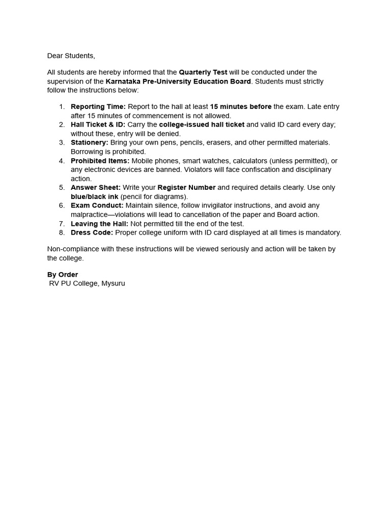 Quarterly Test Instructions | PDF