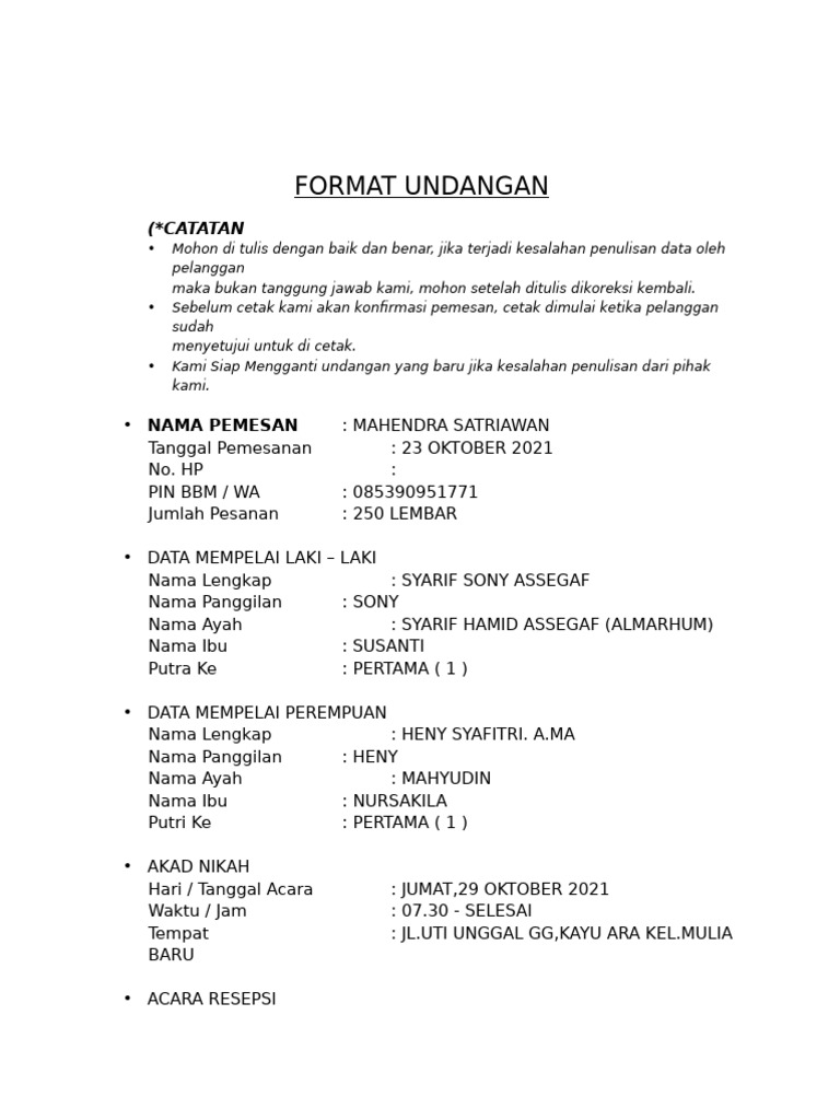 Format Undangan Pernikahan Mahendra | PDF