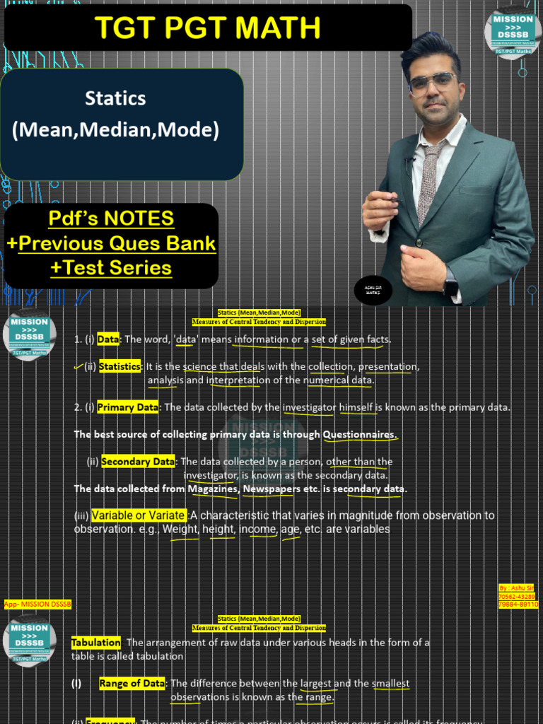 Statistics Notes: Mean, Median, Mode | PDF | Mean | Arithmetic Mean