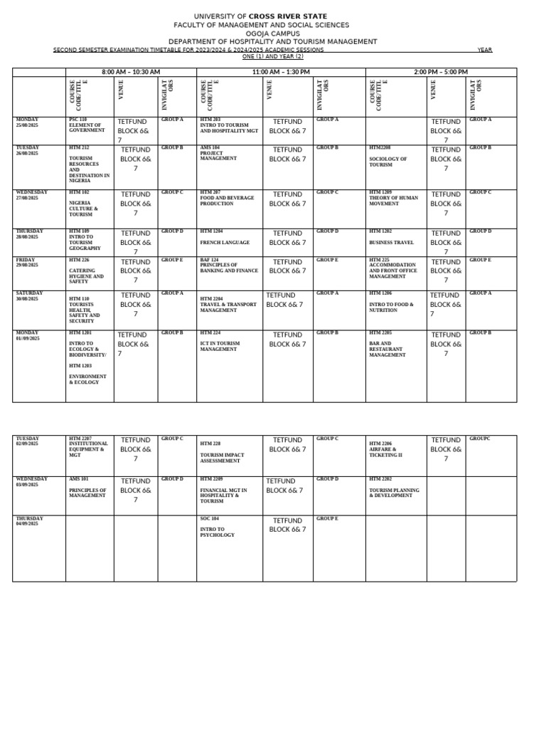 HTM Exams Timetable 2ND Sem 2023 - 2024 2024 - 2025 (1) - 1 | PDF | Science | Liberal Arts Education
