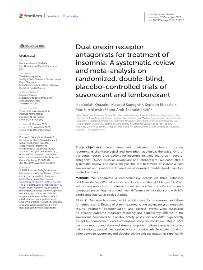Dual Orexin Antagonists for Insomnia Review | PDF | Insomnia | Sleep