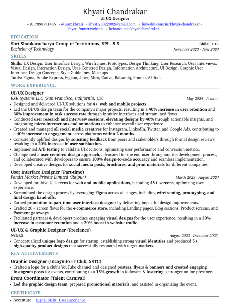 Khyati Chandrakar UIUX Designer Resume | PDF | User Interface Design ...