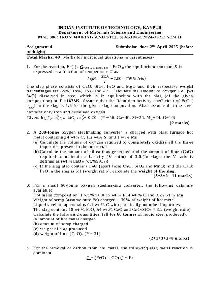 Assignment 4 | PDF | Iron | Steelmaking