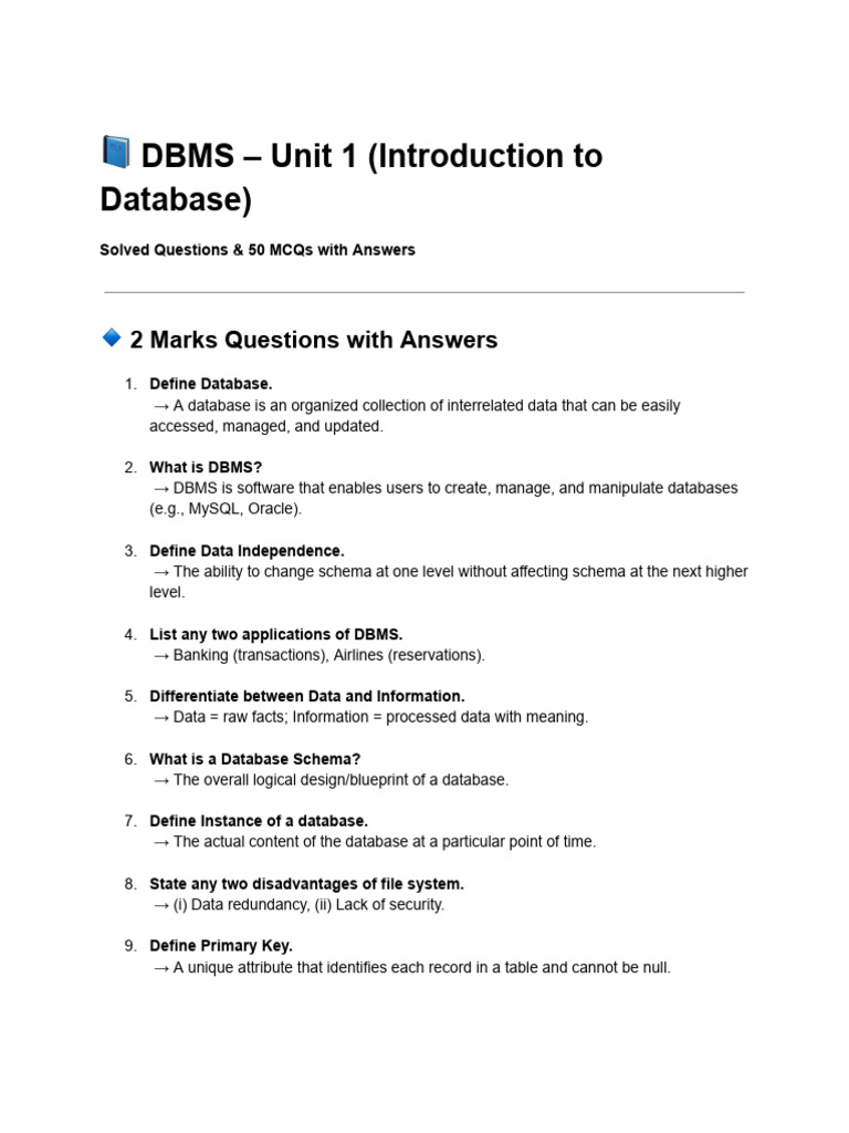 DBMS Preparation Questions | PDF | Databases | Relational Database