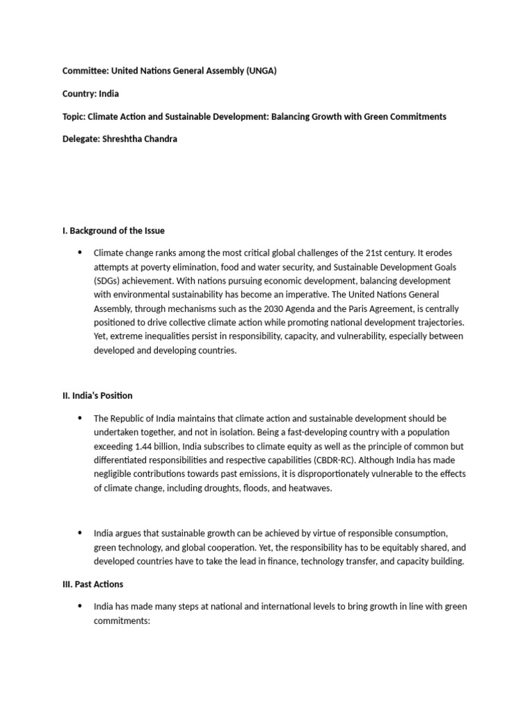 India Position Paper MUN | PDF | Sustainable Development | Natural ...