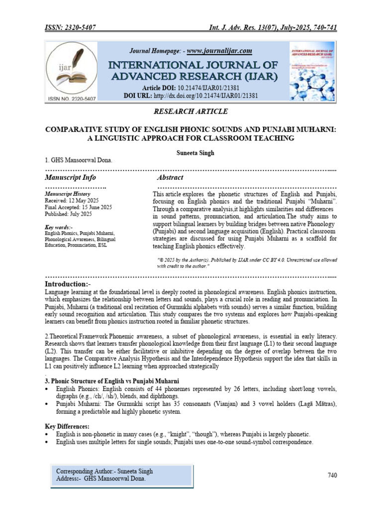 Comparative Study of English Phonic Sounds and Punjabi Muharni: A ...