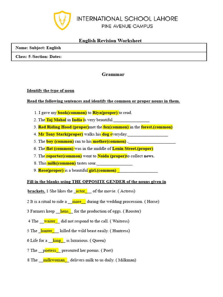 English Revision Worksheet | PDF | Adjective | Language Mechanics