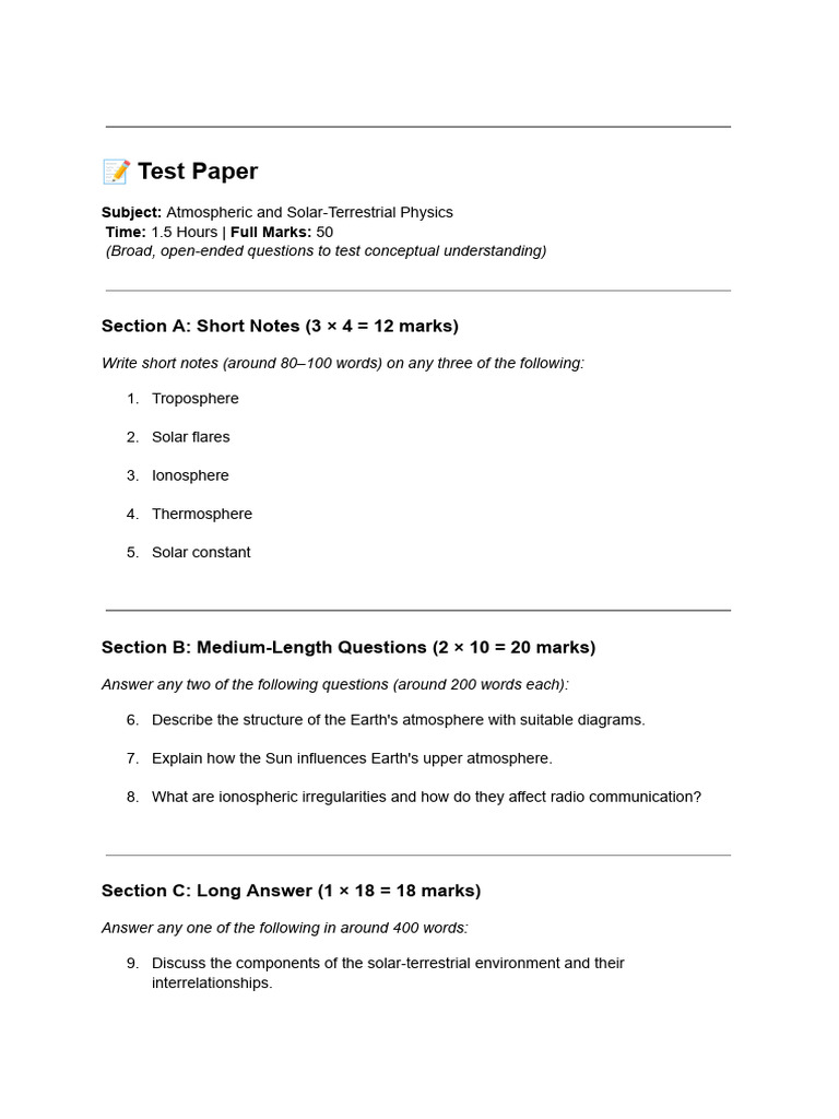 ? Test Paper A | PDF