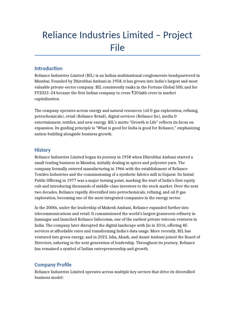 Reliance Industries Limited Overview | PDF | Economies