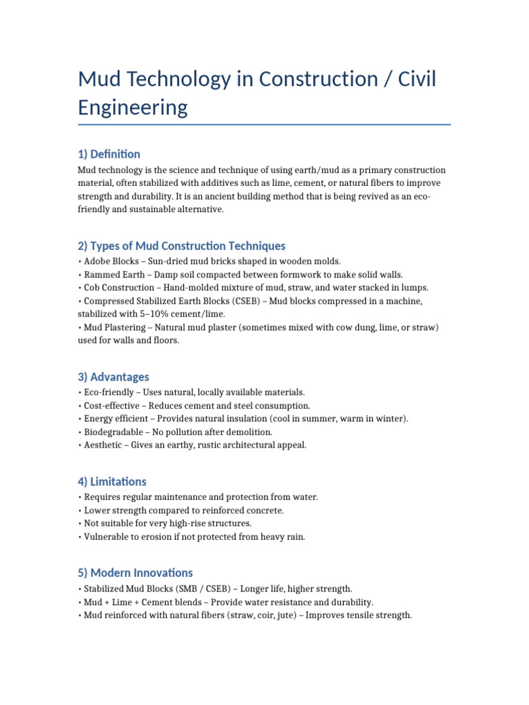 Mud Construction Techniques Overview | PDF | Mud | Building Engineering