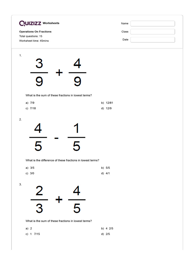 Toddle - Operations On Fractions - Quizizz FA MYP 1 | PDF | Chess Theory | Chess