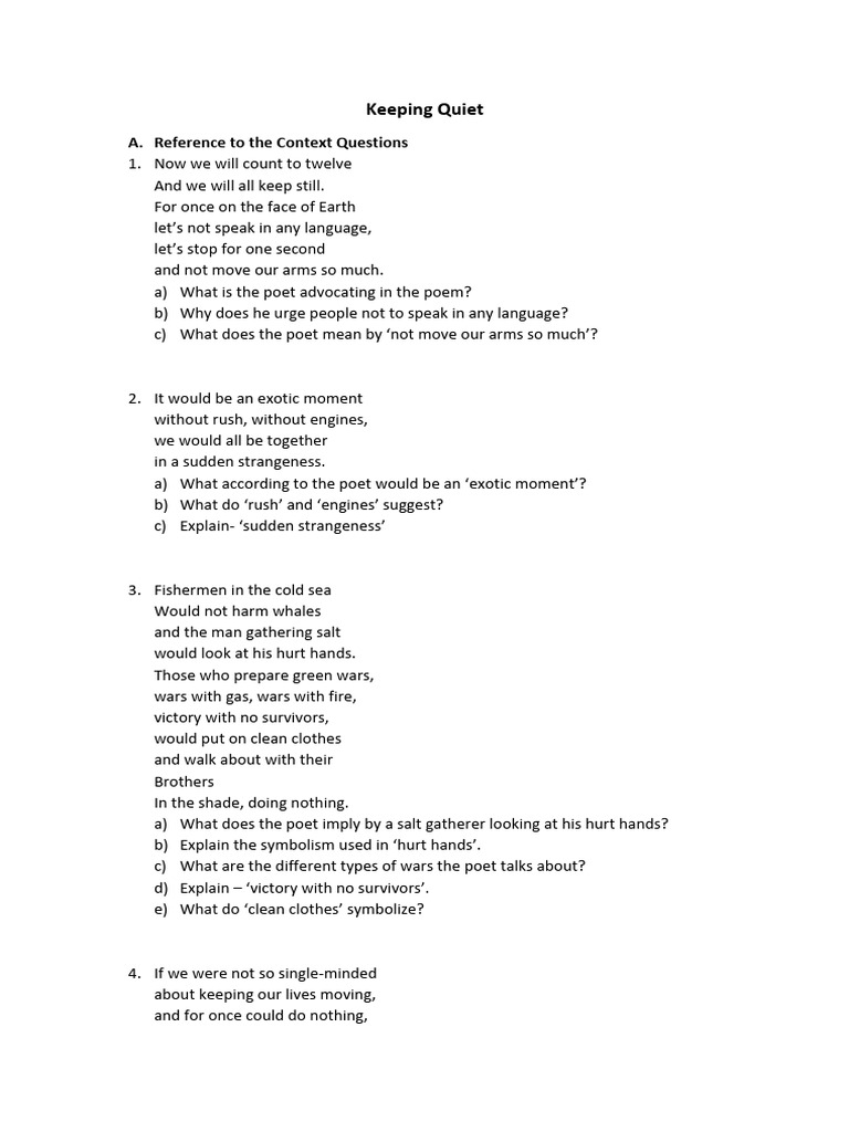 Questions On Keeping Quiet | PDF