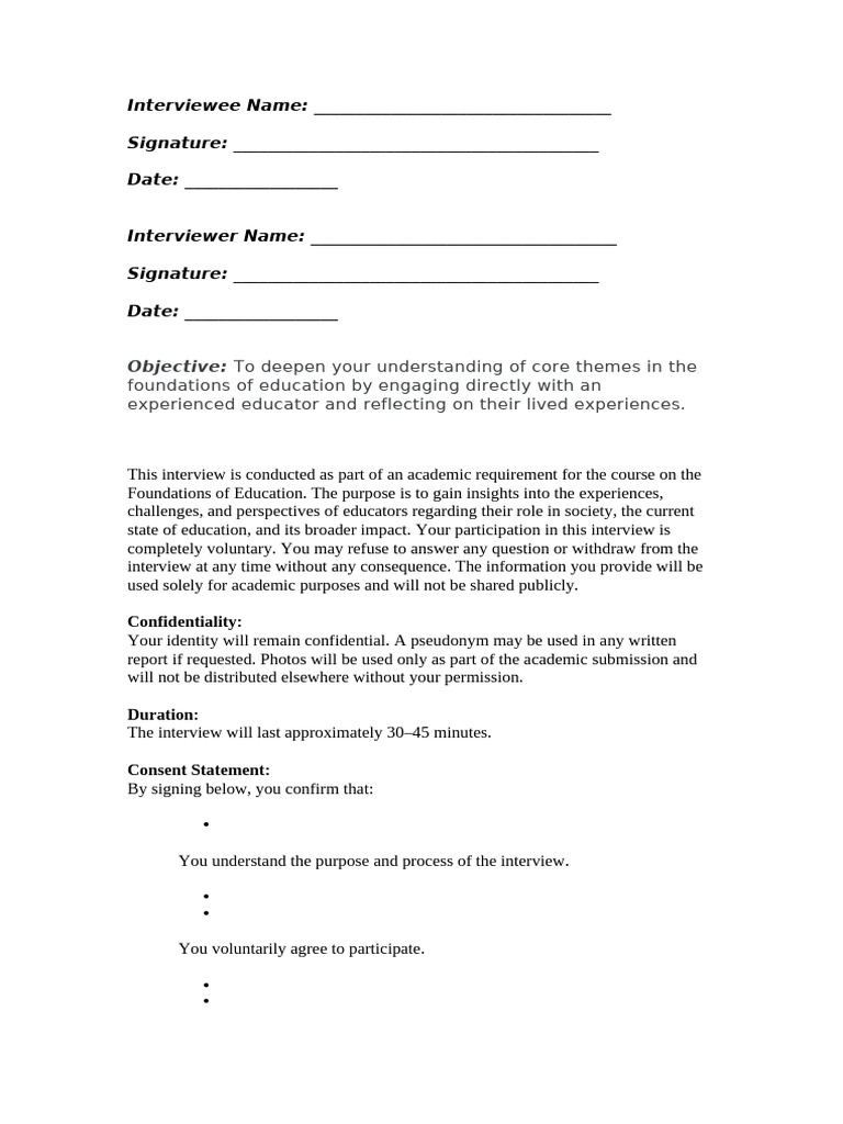 Consent Letter and Form | PDF | Teachers | Interview