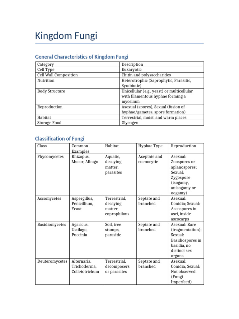 Kingdom Fungi Overview for Class 11 | PDF | Fungus | Mycology