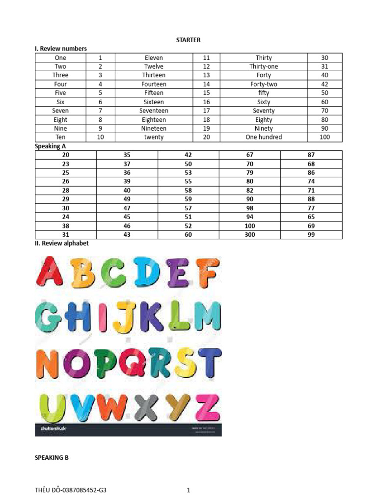 Starter I. Review Numbers | PDF
