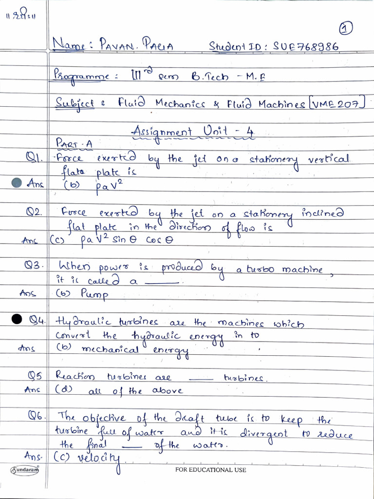 SUE768986 - Fluid Mechanics and Fluid Machines - Unit 4 | PDF