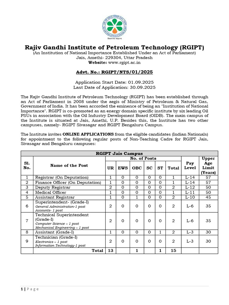 RGIPT Final Advertisement - NTS-2025 | PDF | Academic Degree ...
