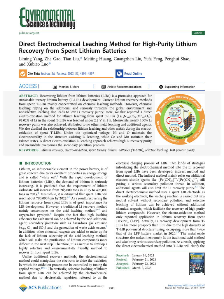Yang Et Al 2023 Direct Electrochemical Leaching Method For High Purity ...