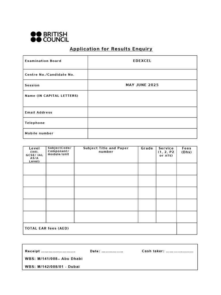 Edexcel Results Enquiry Application Form | PDF | Data Collection ...