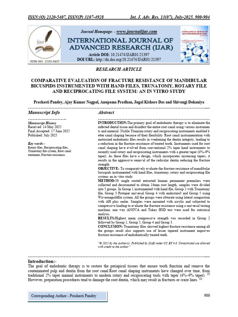 Comparative Evaluation of Fracture Resistance of Mandibular Bicuspids ...
