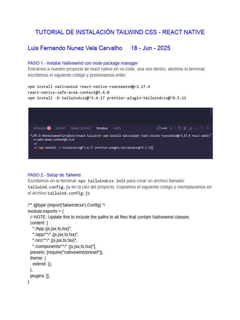 Instalacion Tailwind - React Native | PDF | Desarrollo de software | Ingeniería de software