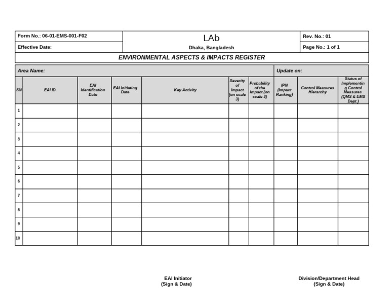 1.2. Environmental Aspects & Impacts Register | PDF