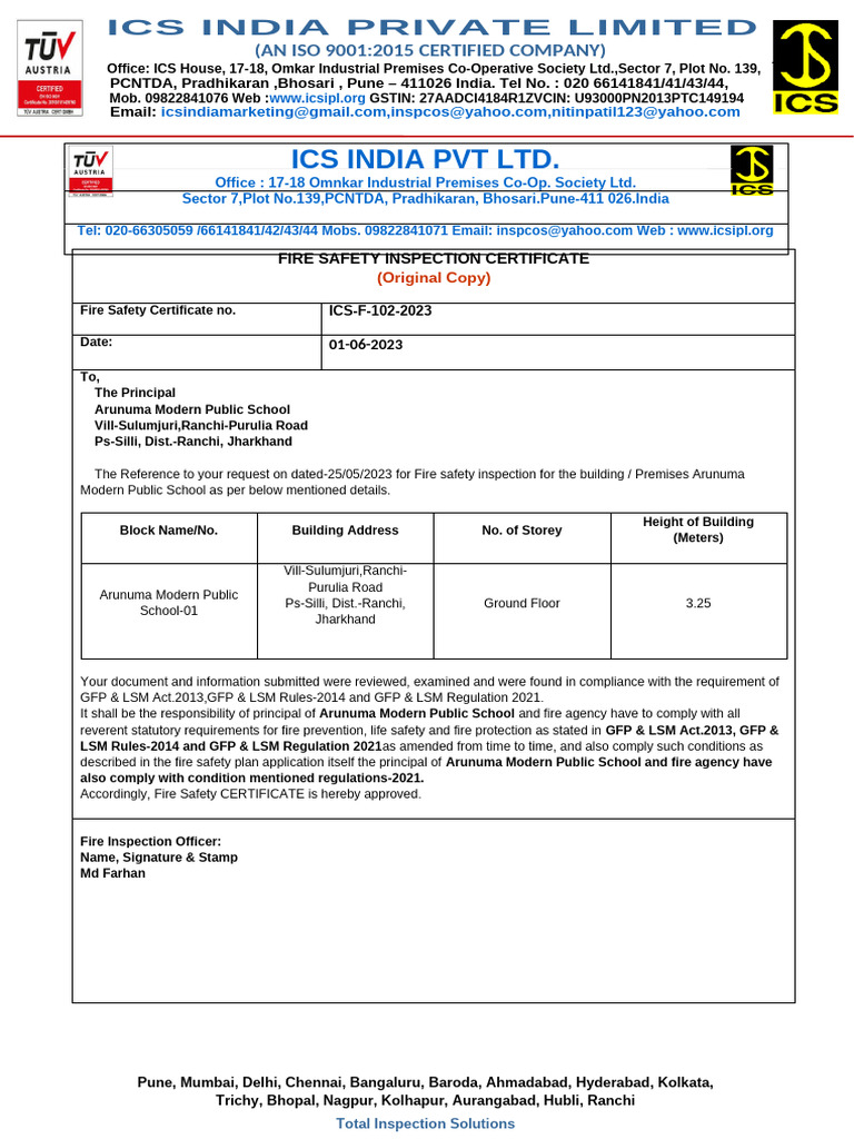 Fire Inspection Report | PDF