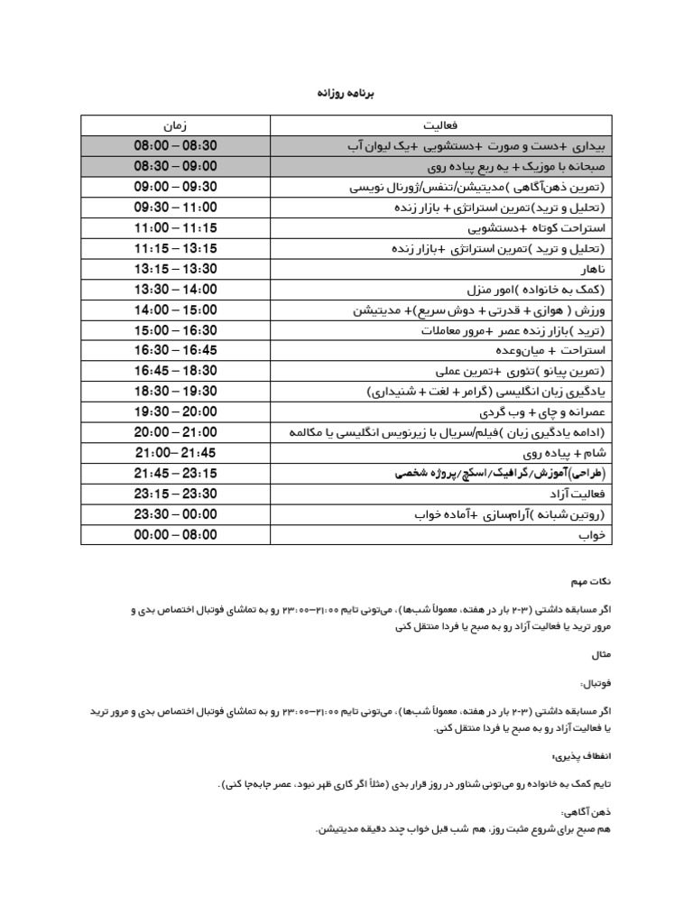 Daily Schedule Table | PDF