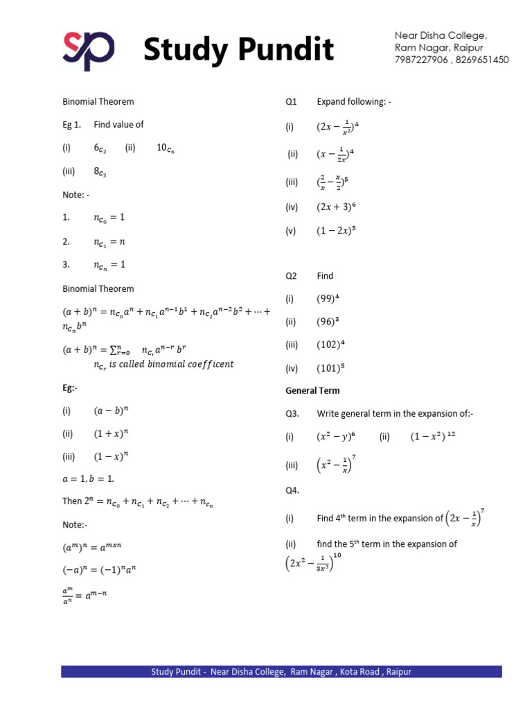 Binomial Theorem | PDF | Complex Analysis | Elementary Mathematics