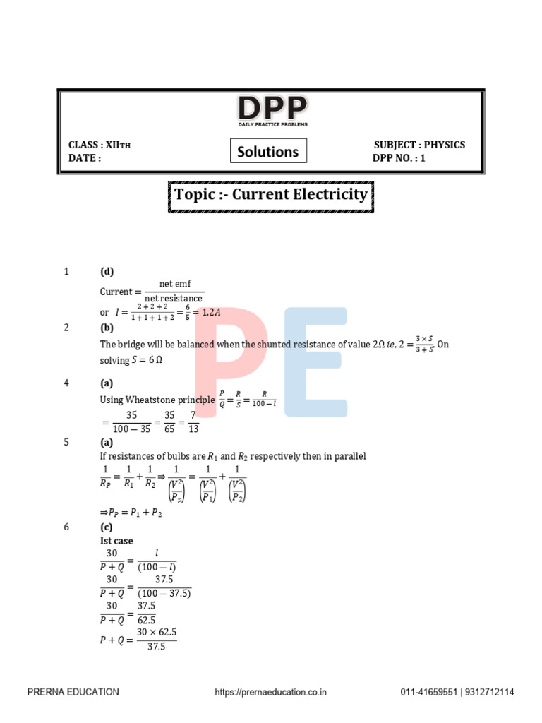 Current Electricity Solutions for Class XII | PDF | Physical Sciences ...